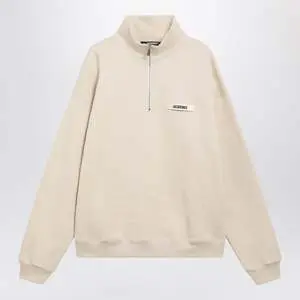 Jacquemus Beige Half-zip Sweatshirt With Grosgrain Logo - Cream