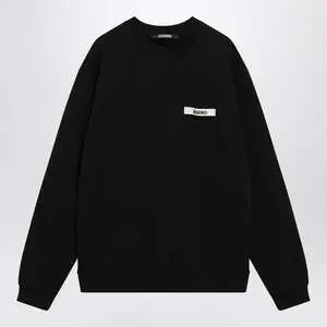 Jacquemus Crewneck Sweatshirt With Grosgrain Logo - Black