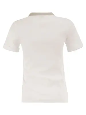 Peserico Stretch Cotton Jersey T-shirt With Lamé Knit Neckline - White