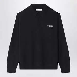 Acne Studios Woollen Polo Shirt With Embroidered Logo - Black