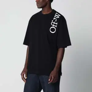 Off-White Crewneck T-shirt With Printed Logo In Cotton - Black