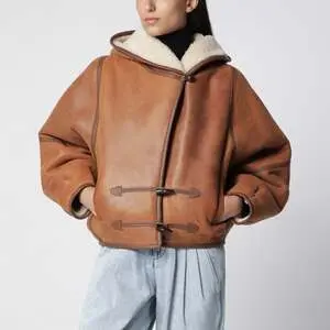 Isabel Marant Étoile Amiel Hooded Shearling Short Coat In Cognac - Brown