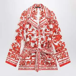 Dolce & Gabbana Silk Shirt With Majolica Print - Orange