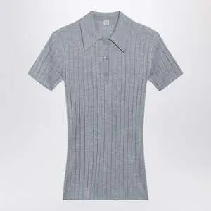 TOTEME Ribbed Cashmere And Silk Polo Shirt - Gray