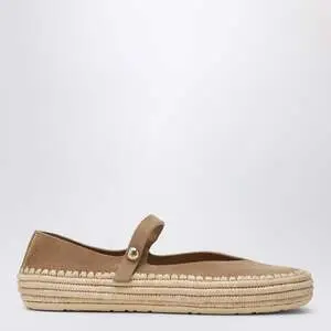 Loewe Rio Mary Janes In Suede And Raffia - Cream