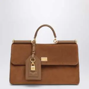 Dolce & Gabbana Medium Sicily Bag In Camel Suede Leather - Brown