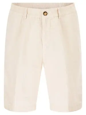 Brunello Cucinelli Bermuda Shorts In Light Délavé Linen Canvas - White