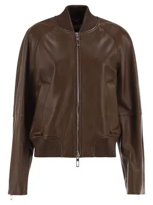 Sportmax Spxamour Lambskin Leather Bomber Jacket - Brown
