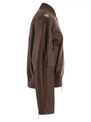 Sportmax Spamour Lambskin Leather Bomber Jacket - Brown