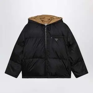 Prada Zip-up Hooded Re-nylon Puffer Jacket - Black