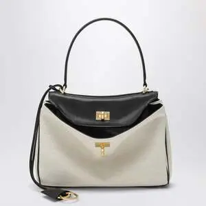 Balenciaga Small Rodeo Handbag In Linen And Lambskin, Natural/black - Cream
