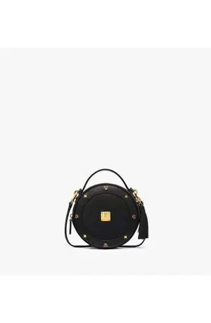 Mcm Small Pina Tambourine Bag In Studded Calfskin - Black