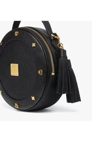 Mcm Small Pina Tambourine Bag In Studded Calfskin