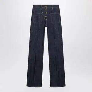 Valentino Garavani Cotton Denim Pants With Logo Buttons, Medium - Blue