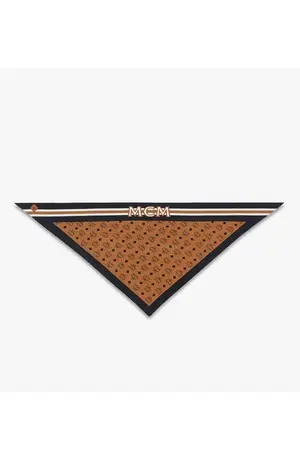 Mcm Monogram Print Triangle Silk Scarf - Cognac