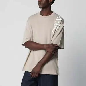 Off-White Beige Cotton Crew-neck T-shirt With Printed Logo