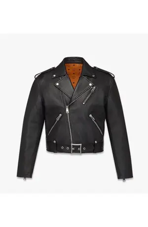 Mcm Cropped Rider Jacket In Lamb Leather - Black