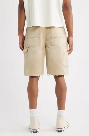ELWOOD Ripped Carpenter Denim Shorts - Khaki