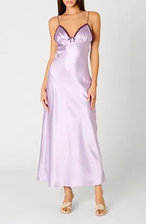 NIA Camille Satin Midi Slipdress - Lilac