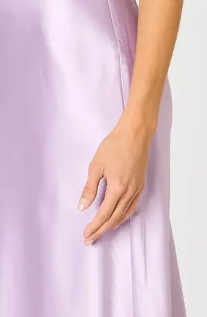 NIA Camille Satin Midi Slipdress With Ruffled Bust