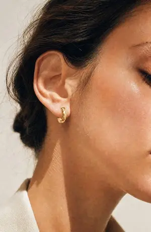 Argento Vivo Hammered U-shape Huggie Hoop Earrings