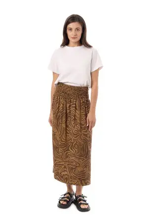 Equipment Smocked Waist Linen Maxi Skirt