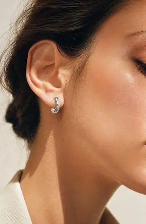 Argento Vivo Hammered Oval Huggie Hoop Earrings