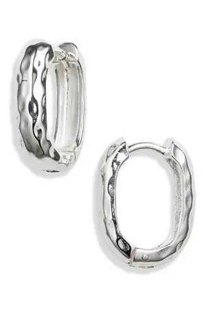 Argento Vivo Hammered Oval Huggie Hoop Earrings