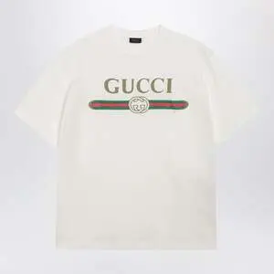 Gucci Cotton And Silk Jersey T-shirt With Logo Print - White