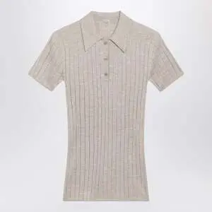 TOTEME Greige Ribbed Cashmere And Silk Polo - Cream