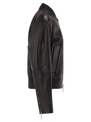 Sportmax Amour Lambskin Leather Bomber Jacket - Black