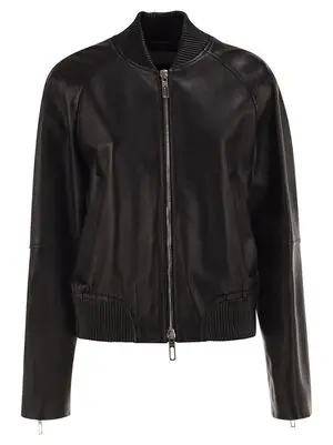 Sportmax Amour Lambskin Leather Bomber Jacket - Black