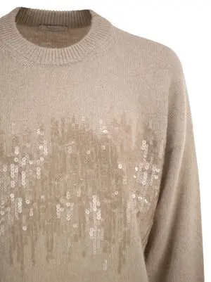 Peserico Crew Neck Alpaca Blend Jumper With Sequins - Cream