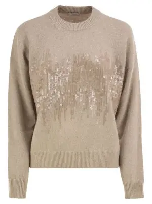 Peserico Crew Neck Alpaca Blend Jumper With Sequins - Cream