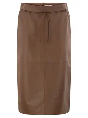 Max Mara Mxmfantino Lamb Leather Midi Skirt With Leather Belt - Brown