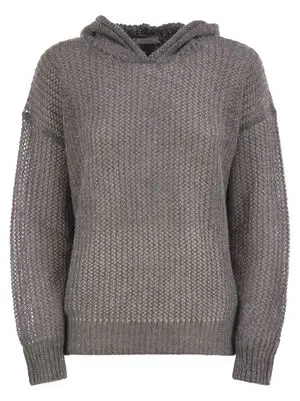 Peserico Hooded Open-knit Jumper With Sequins - Gray