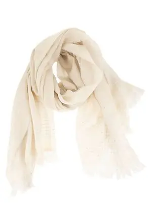 Peserico Virgin Wool Scarf With Check Pattern, Sequins And Lurex Details - Cream