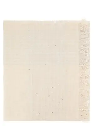 Peserico Virgin Wool Scarf With Check Pattern, Sequins And Lurex Details - Cream
