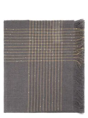 Peserico Virgin Wool Scarf With Check Pattern, Sequins And Lurex Details