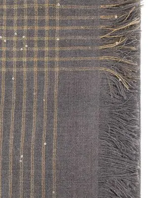 Peserico Virgin Wool Scarf With Check Pattern, Sequins And Lurex Details