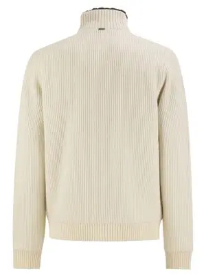 Herno Pure Wool Knit Jacket With High Collar And Faux Fur Lining
