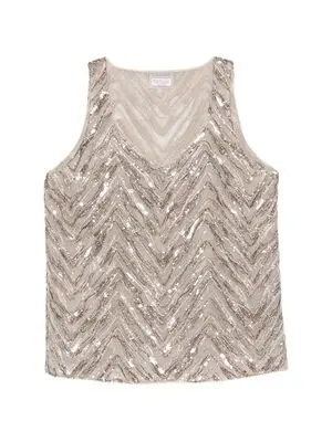 Brunello Cucinelli Sleeveless Sequined Chevron Top - Multicolor