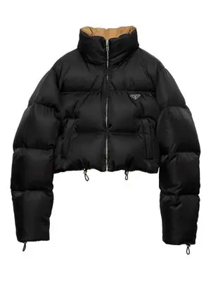 Prada Re-nylon Cropped Down Jacket With Stand Collar - Multicolor
