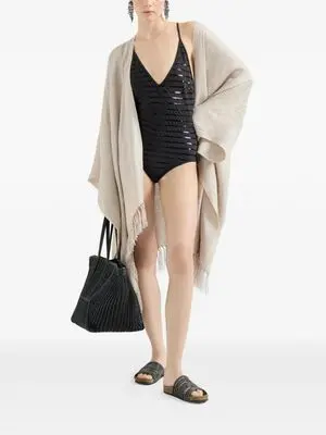 Brunello Cucinelli V-neck Criss-cross Strap One-piece Swimsuit - Multicolor