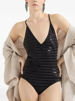 Brunello Cucinelli V-neck Criss-cross Strap One-piece Swimsuit - Multicolor