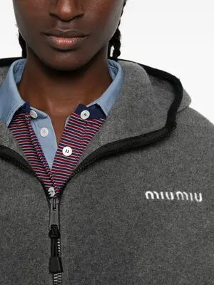 Miu Miu Fleece Blouson Jacket With Embroidered Logo And Drawstring Hem