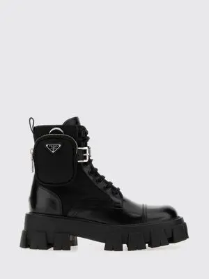 Prada Lug Sole Combat Boots With Pouch Detail - Black
