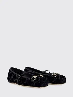 Gucci Velvet Ballet Flats With Horsebit Detail - Black