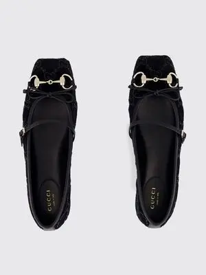 Gucci Velvet Ballet Flats With Horsebit Detail - Black