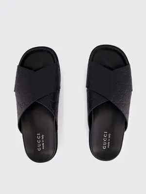 Gucci Embossed Calf Skin Slides - Black
